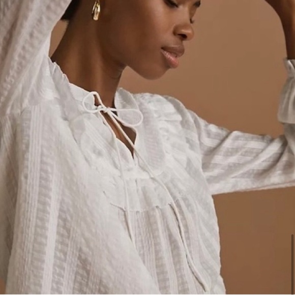 Current Air | Tops | Current Air Ruffled Tie Neck Long Sleeve Blouse ...